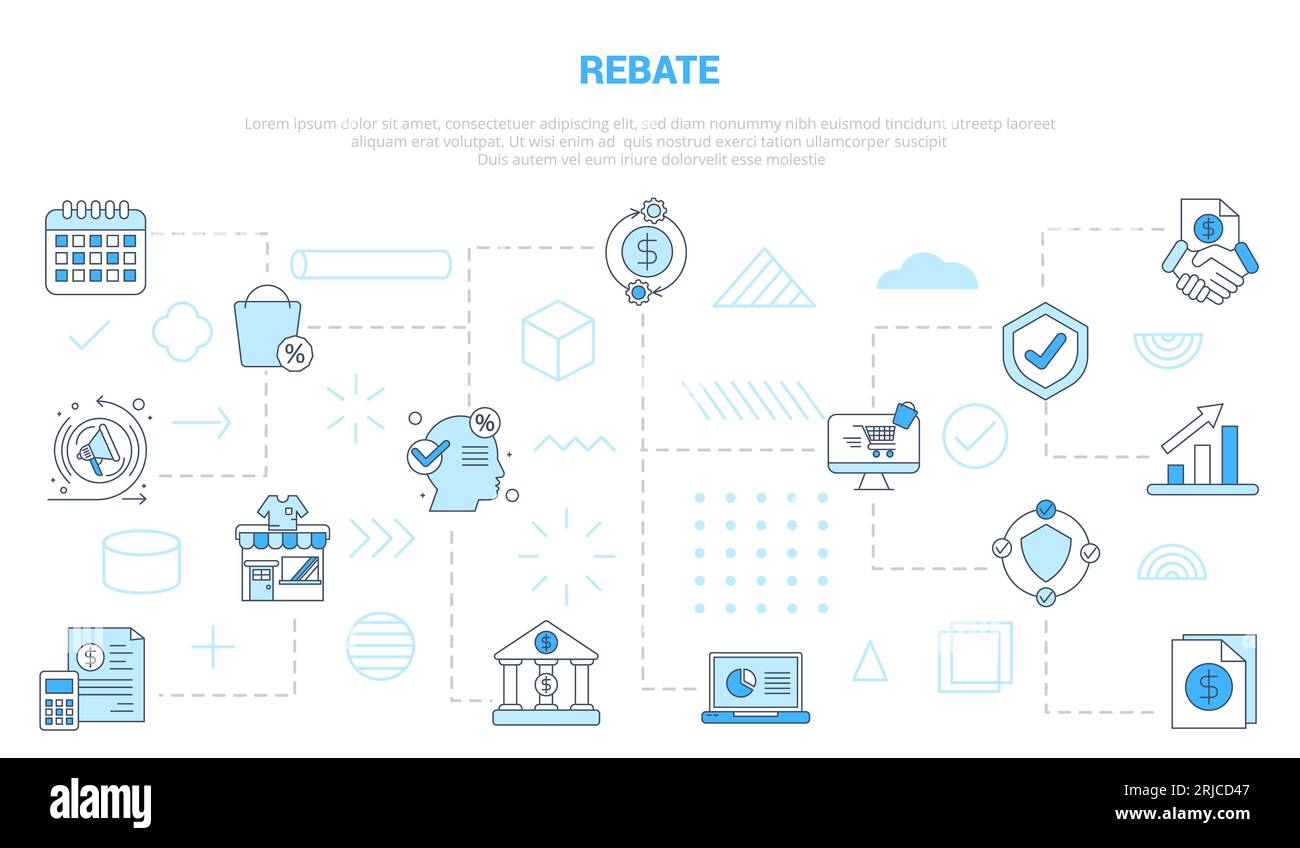 rebate concept with icon set template banner with modern blue color ...
