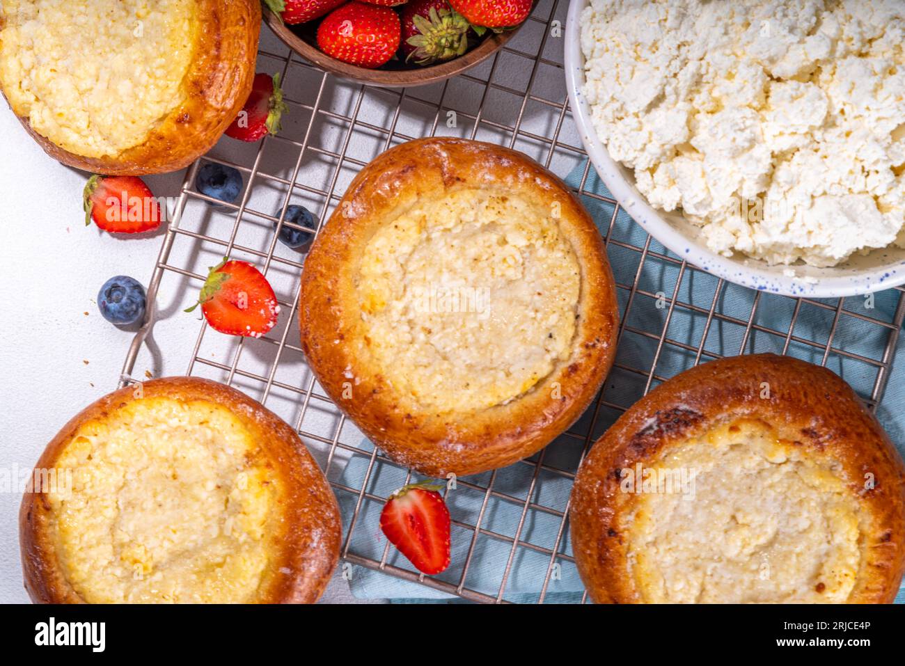 Sweet cottage cheese buns vatrushka, ukrainian East Europe traditional ...