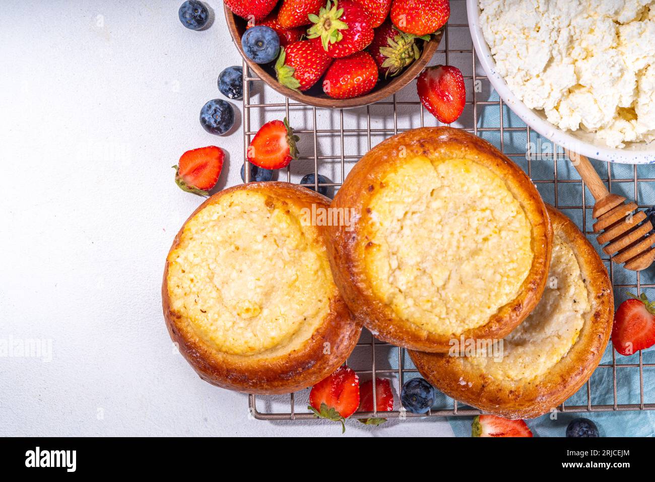 Sweet cottage cheese buns vatrushka, ukrainian East Europe traditional ...