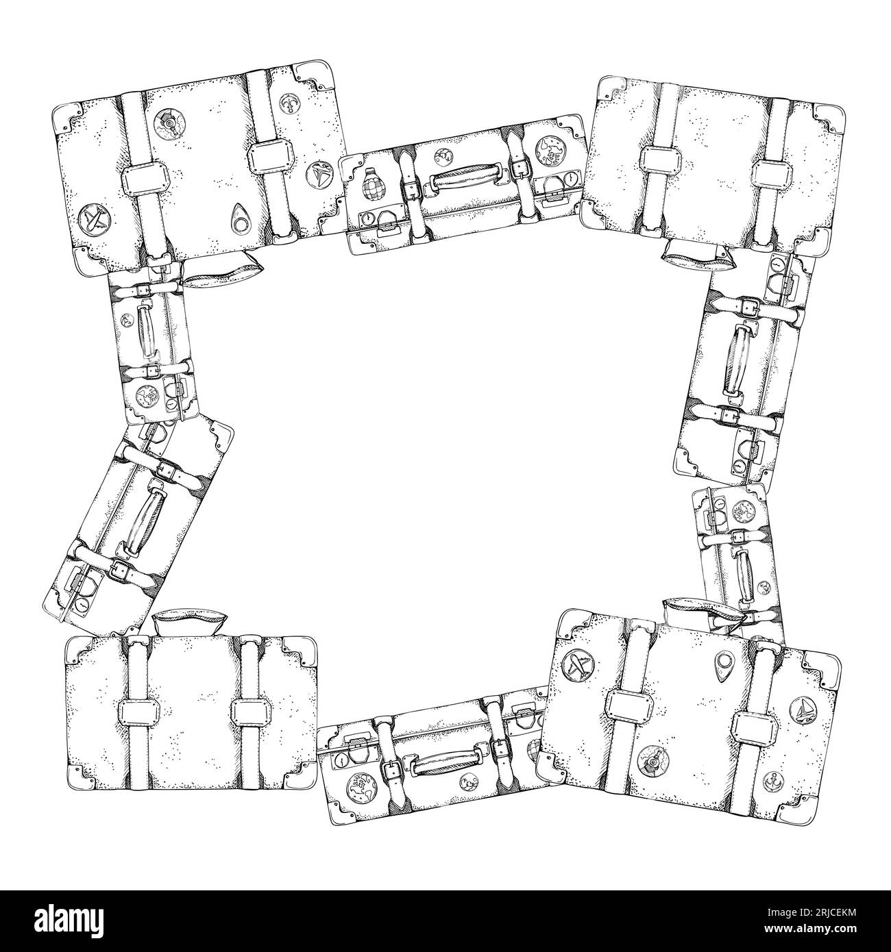 Ink hand drawn vector graphic sketch. Square border frame. Old retro ...