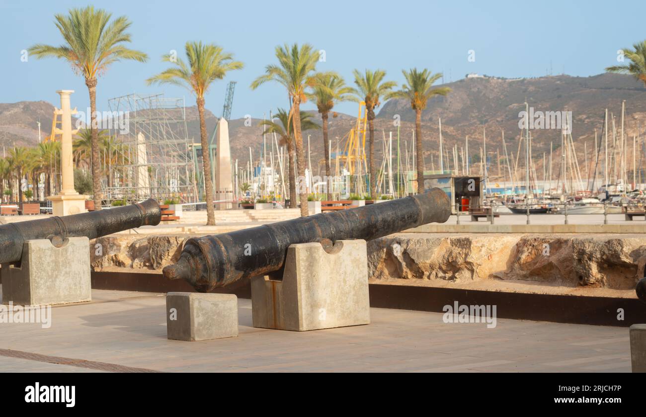 CARTAGENA, SPAIN -12 SEPTEMBER 2022 Spanish cannons several hundred ...