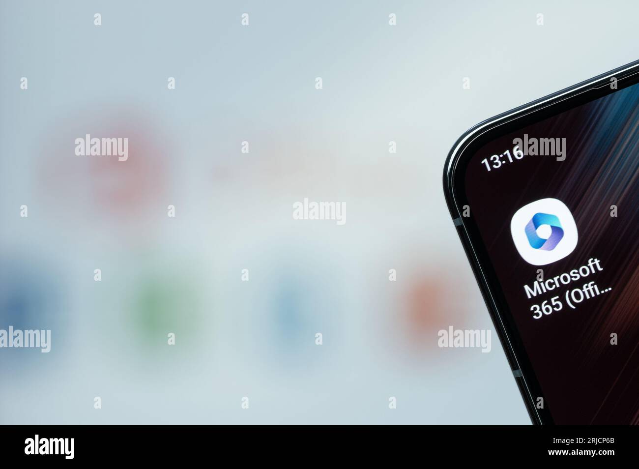 New York, USA - August 21, 2023: Using Microsoft office app on smartphone screen close up with ...