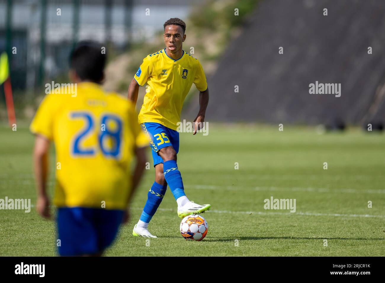 Broendby, Denmark. 21st, August 2023. Noah Nartey (35) of Broendby IF ...