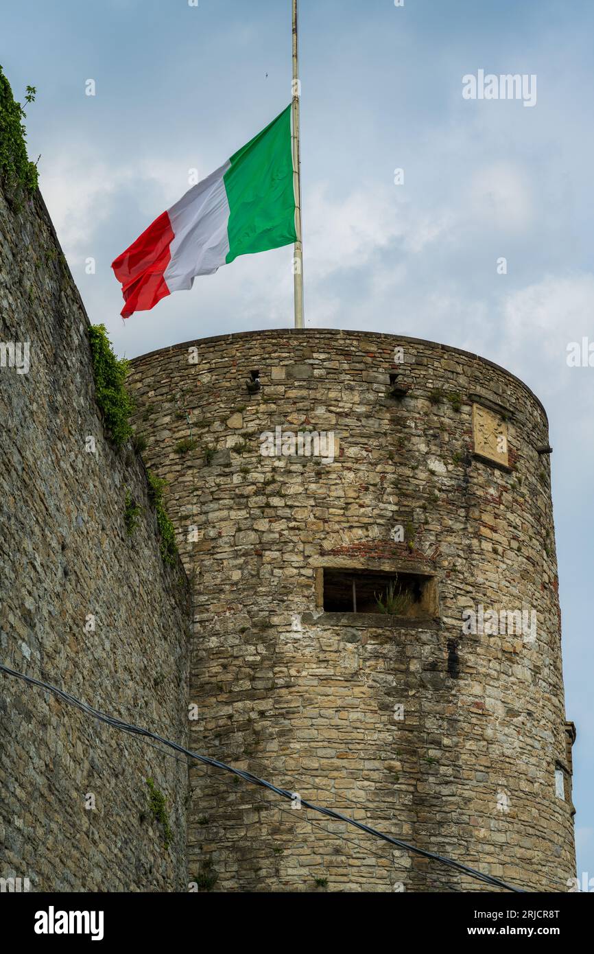 The San Vigilio Castle on the upper city of Bergamo, Italy. The castle ...