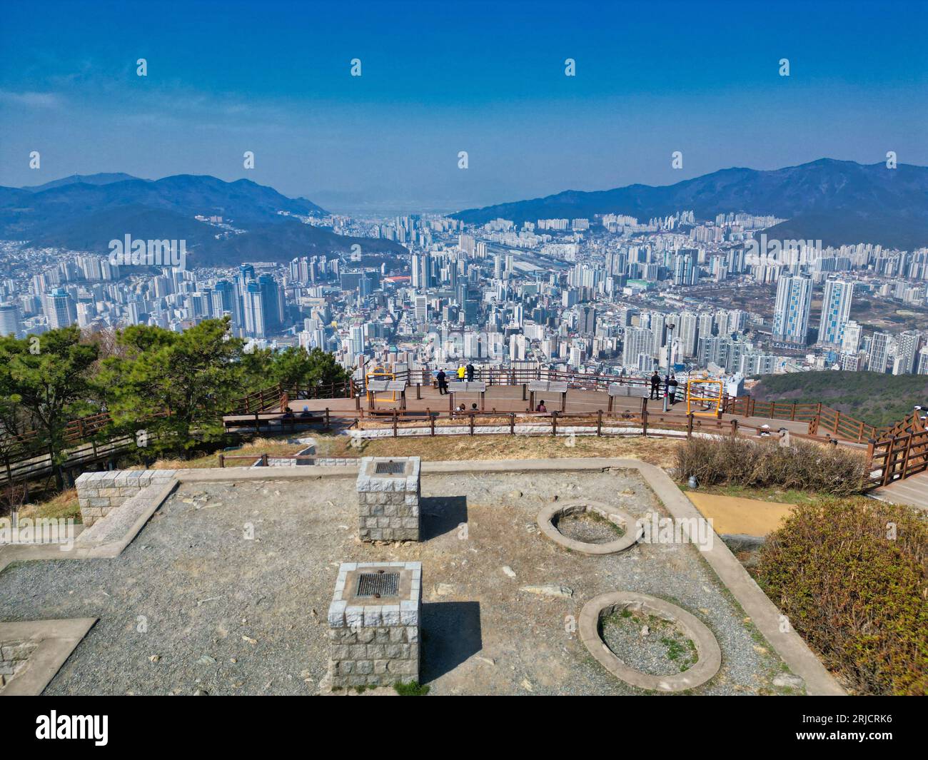 Aerial view of hwangryeongsan mountain bongsudae beacons, Busan, South ...