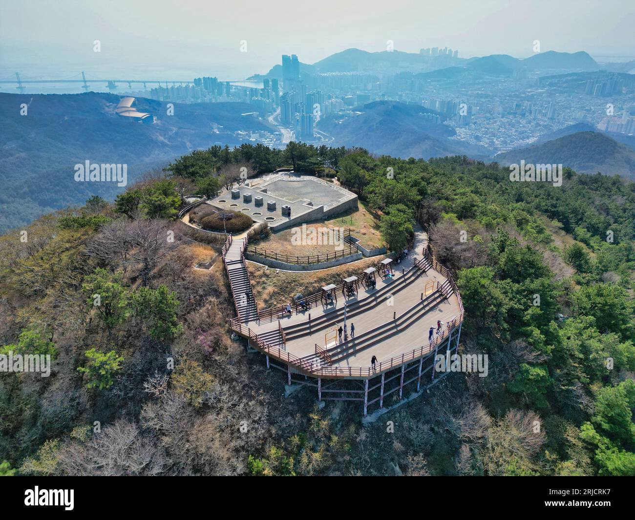 Aerial view of hwangryeongsan mountain bongsudae beacons, Busan, South Korea, Asia Stock Photo ...