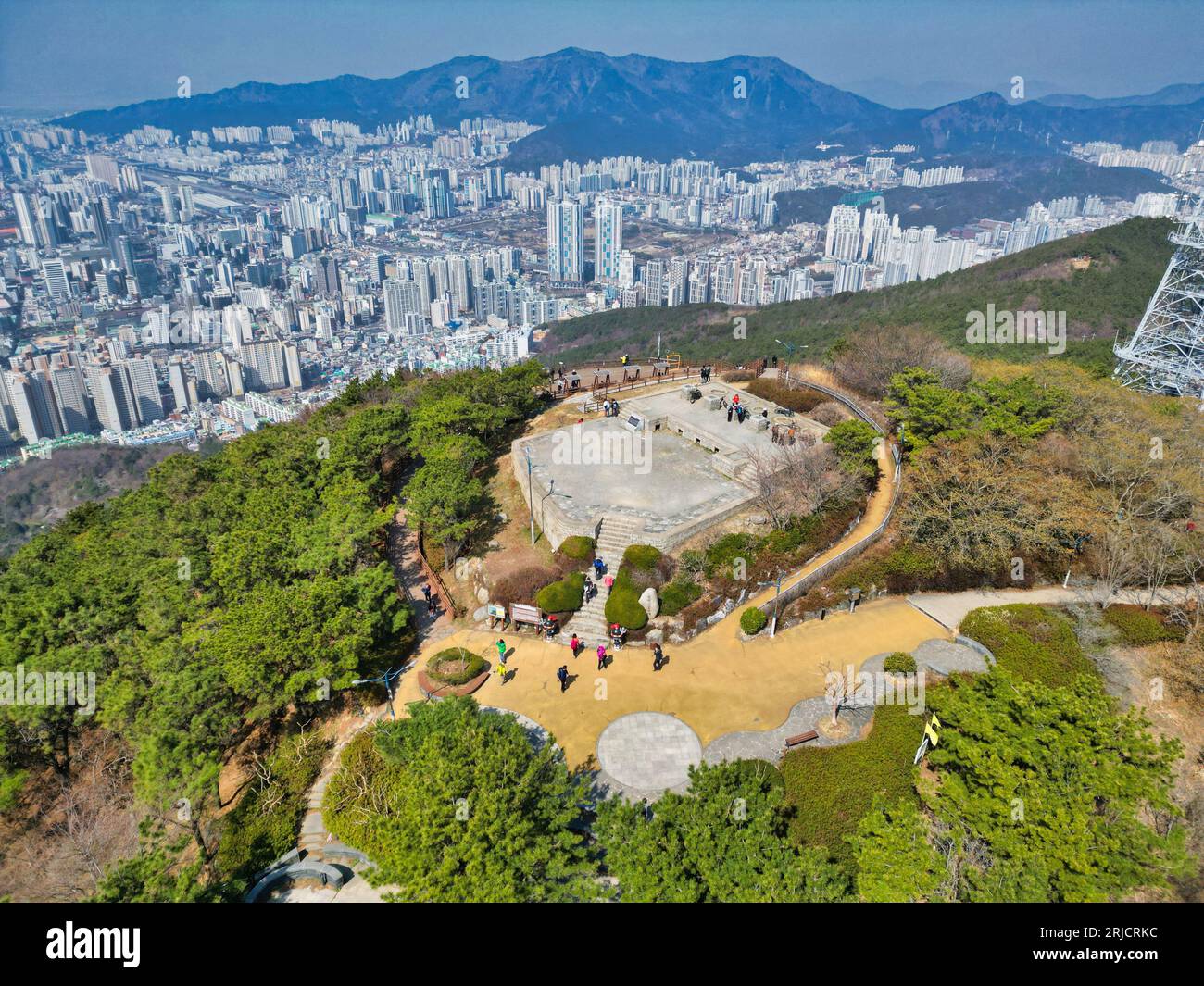 Aerial view of hwangryeongsan mountain bongsudae beacons, Busan, South ...