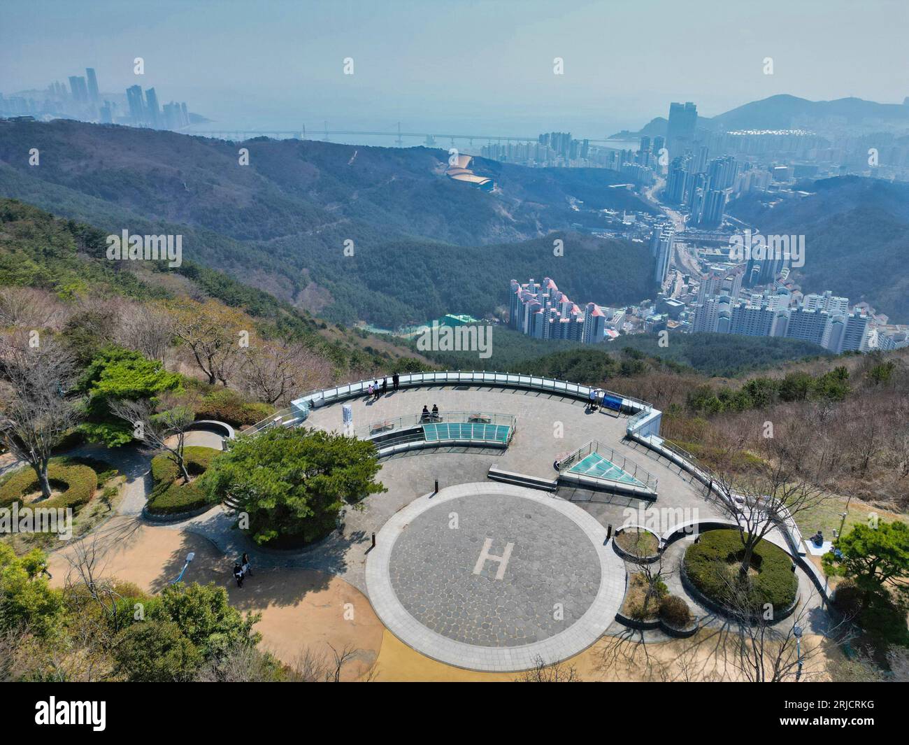 Aerial view of hwangryeongsan mountain bongsudae beacons, Busan, South ...