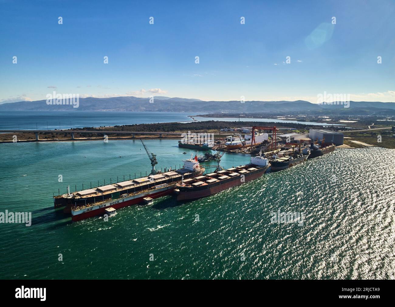 ship with container on shipping port for import export. import export ...