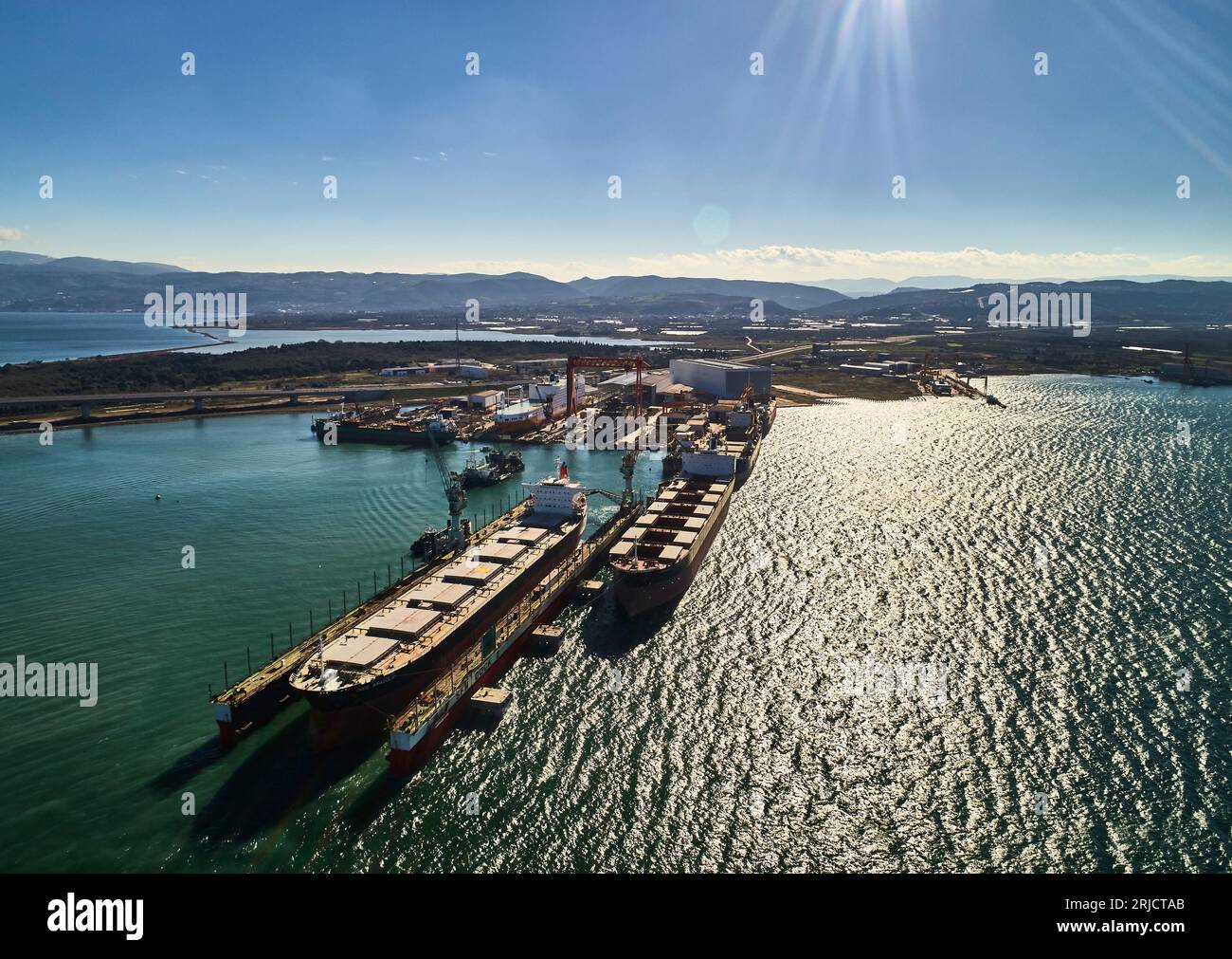 ship with container on shipping port for import export. import export ...