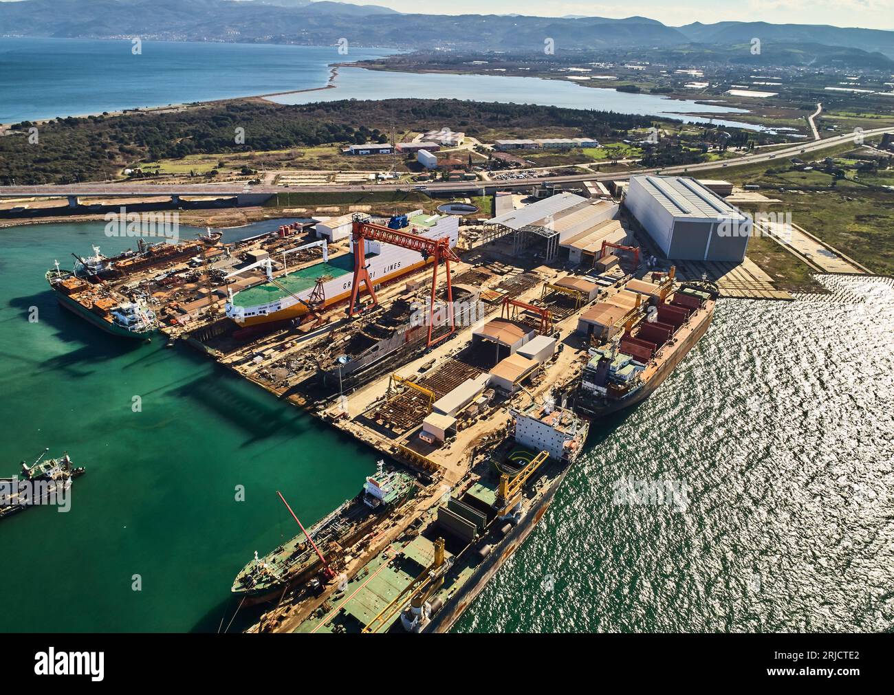 ship with container on shipping port for import export. import export ...