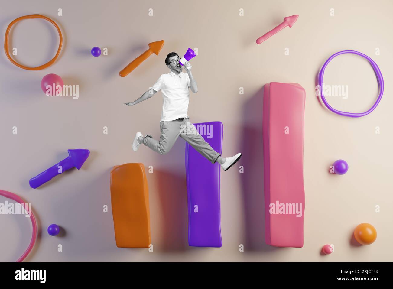 Composite sketch abstract photo collage of funky positive guy jumping ...