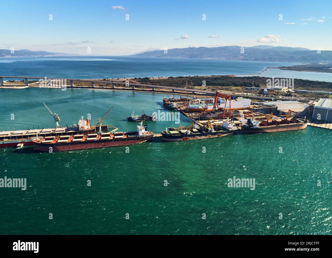 ship with container on shipping port for import export. import export ...