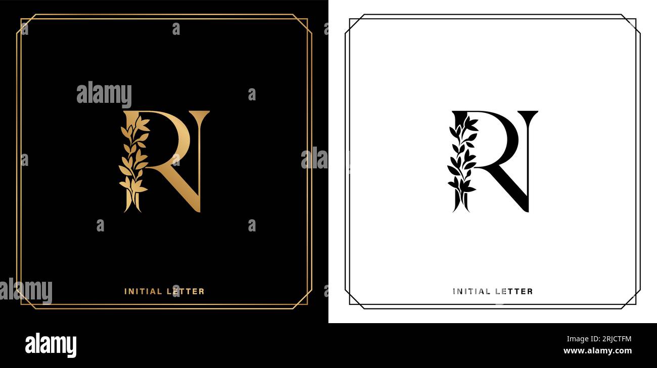 RN floral monogram letter Elegant luxury logo design in black white and ...
