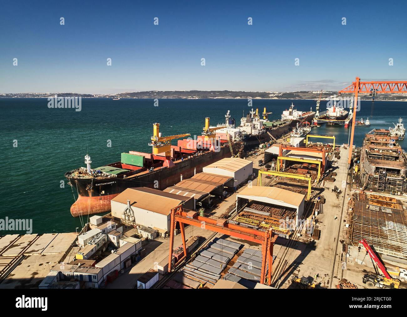 ship with container on shipping port for import export. import export ...