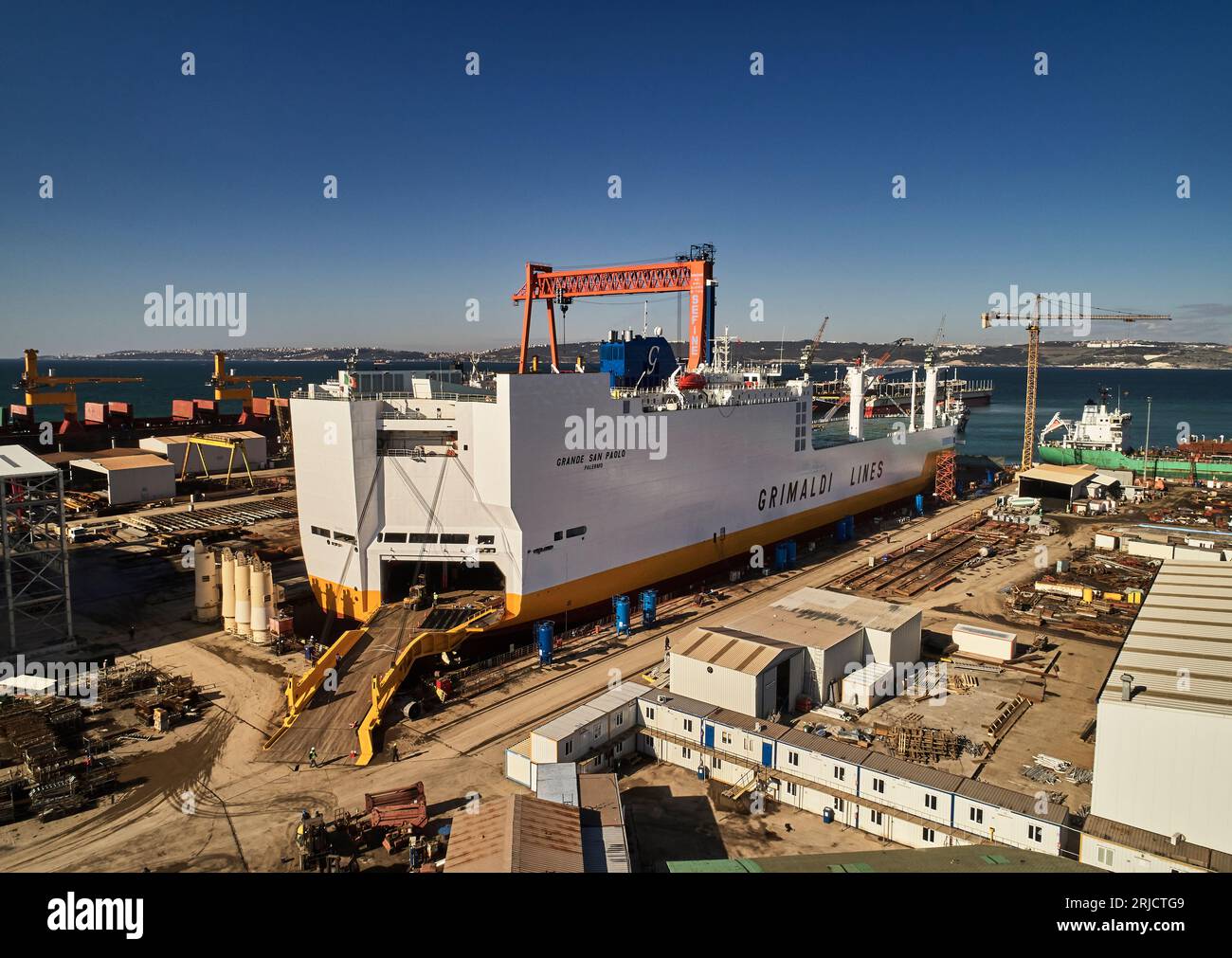 ship with container on shipping port for import export. import export ...