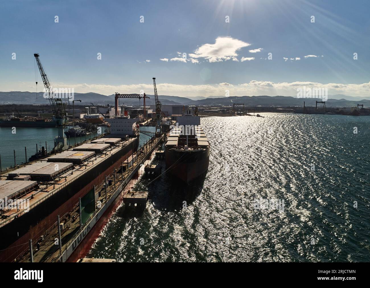 ship with container on shipping port for import export. import export ...