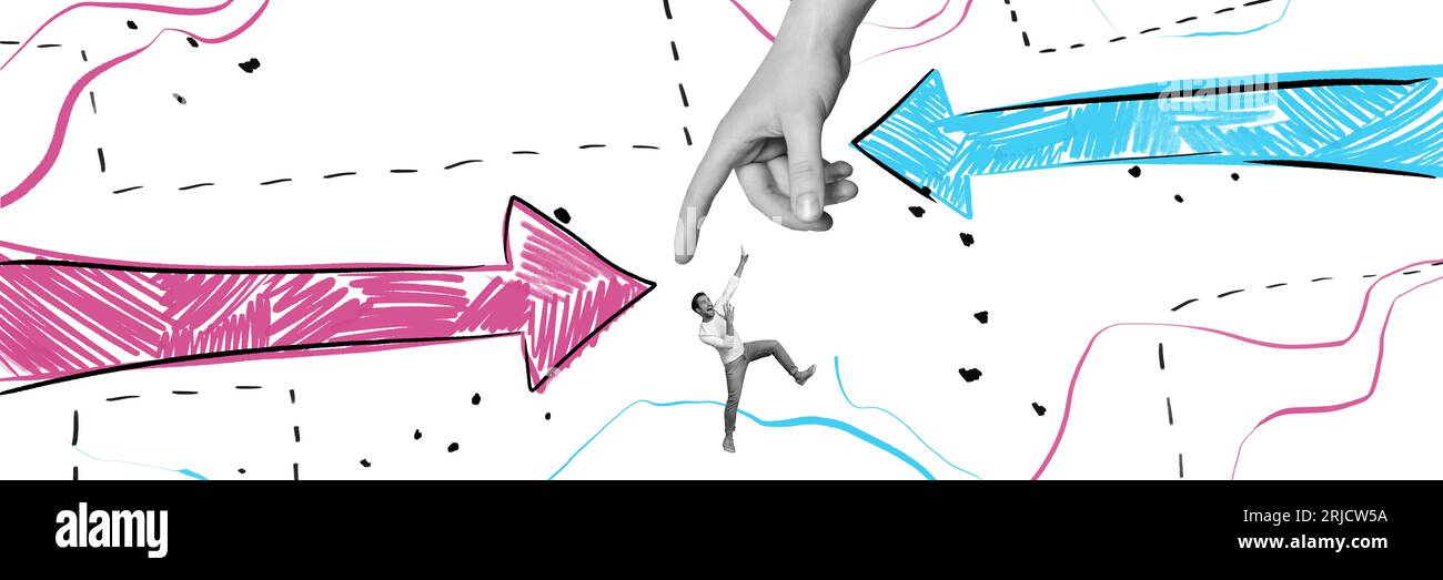 Composite panorama picture photo collage of scared funny man look at ...