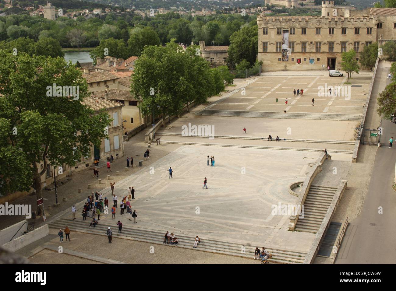 Aerial view of Place du Palais in Avignon in springtime. View of ...