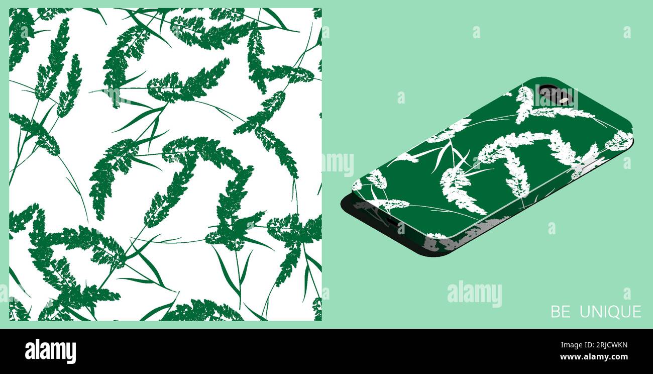 Modern smartphone in unique case decorated cereal grass with panicle ...