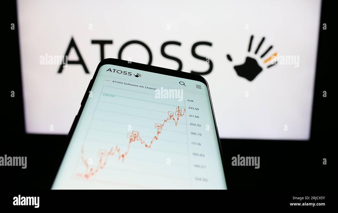 Mobile phone with website of workforce management company Atoss ...