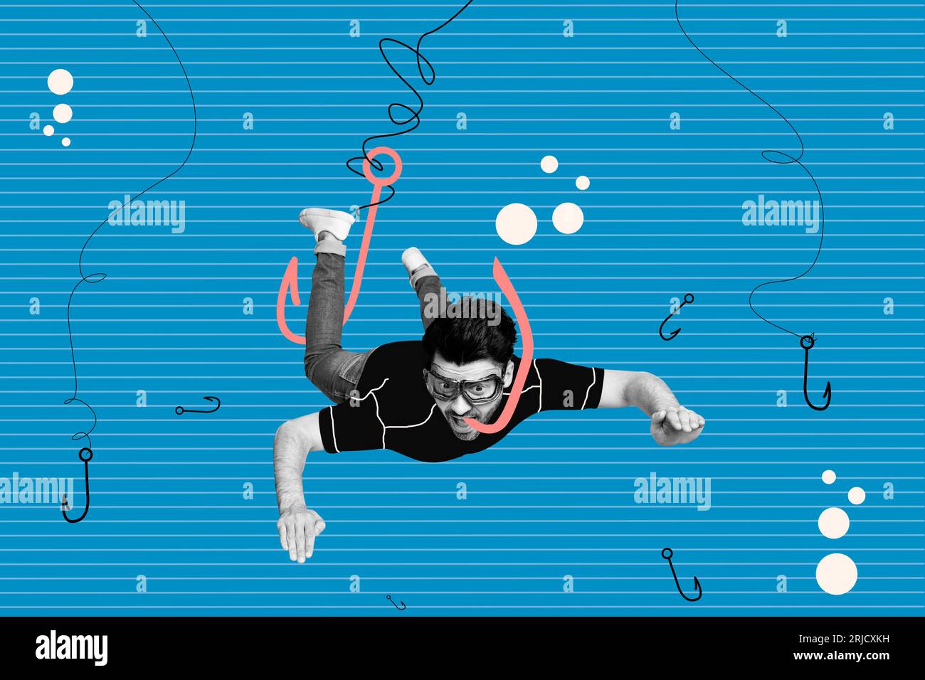 Photo composition of snorkeling collage illustration young man swimming ...