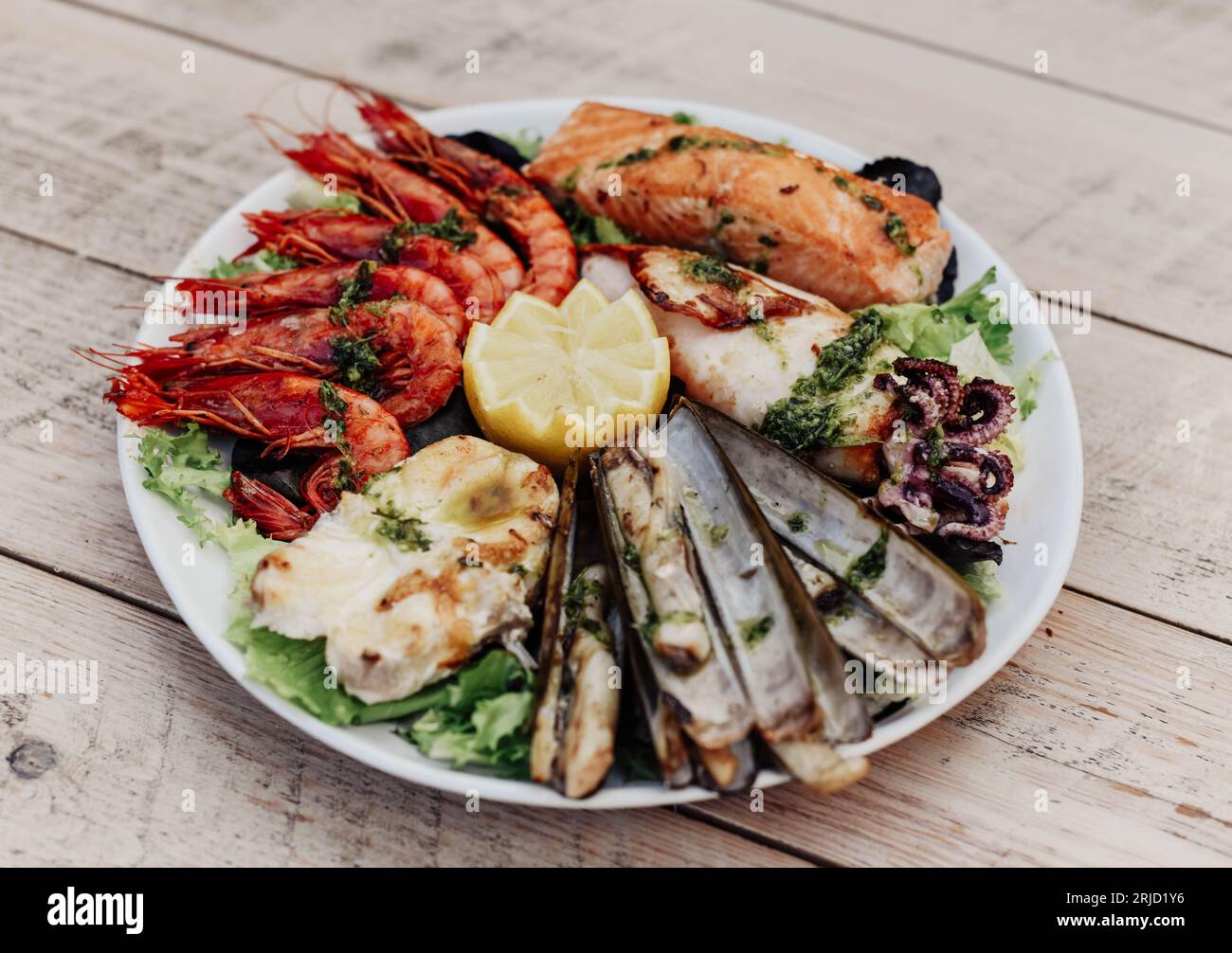 Typical seafood barbecue from the European Mediterranean coast Stock ...