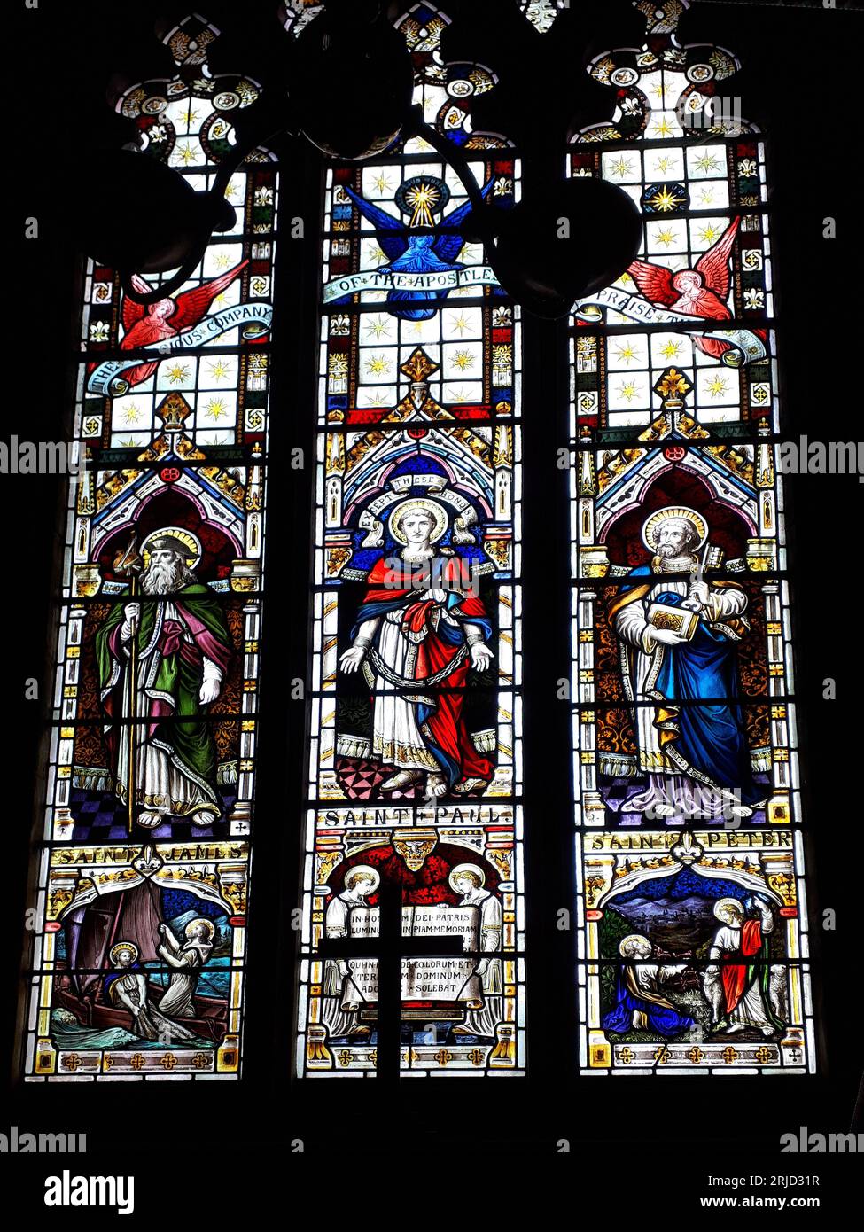 Window in Downham Village Church depicting St James,Saint Peter and St ...