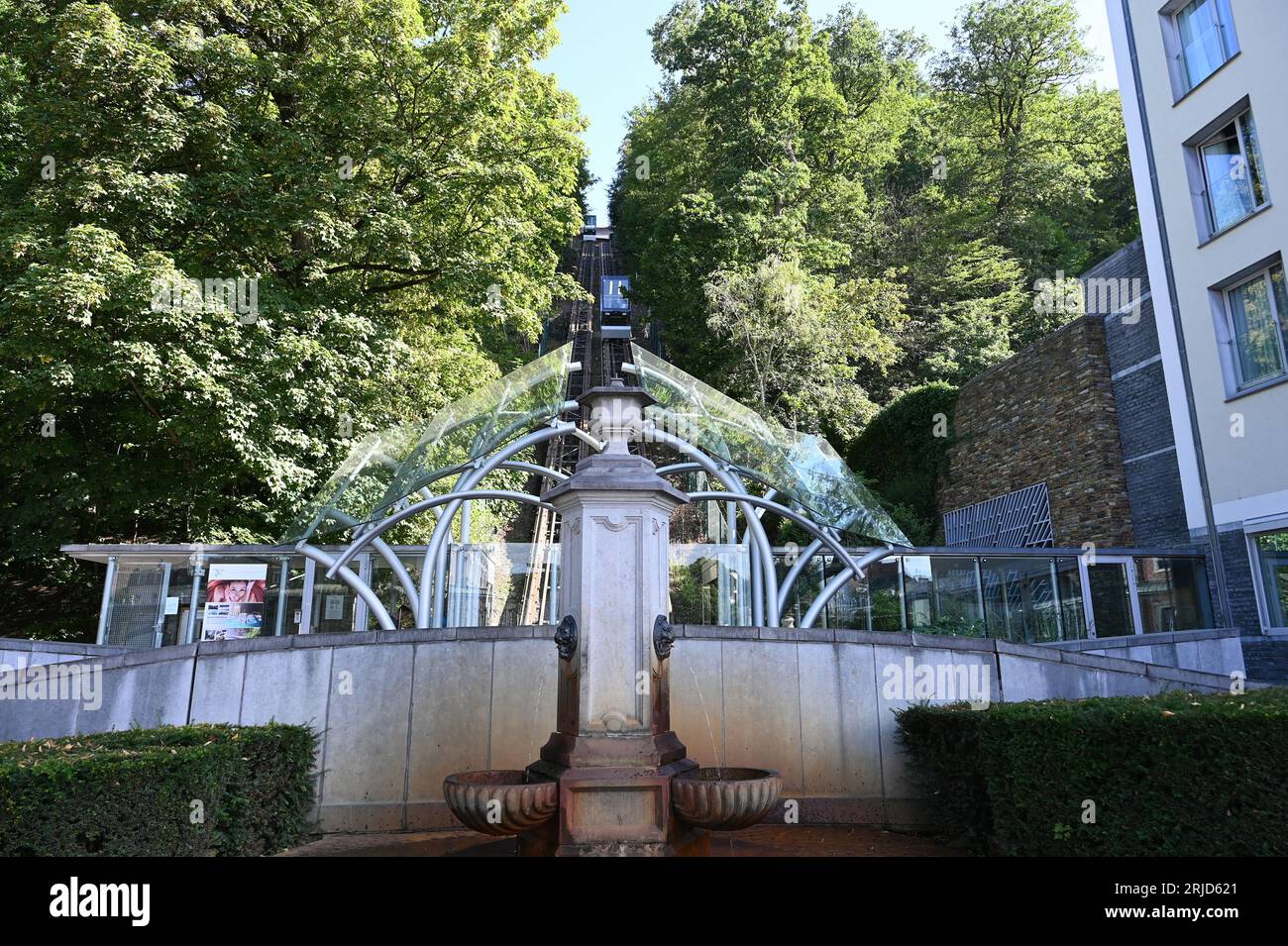 Spa, Belgium. 20th Aug, 2023. The thermal bath in Spa. A glass elevator ...