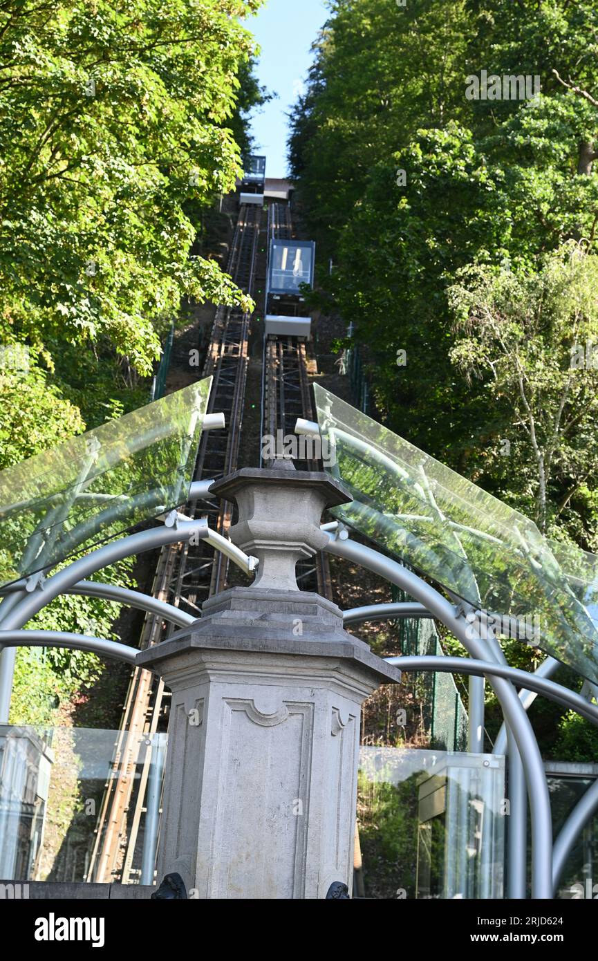 Spa, Belgium. 20th Aug, 2023. The thermal bath in Spa. A glass elevator ...