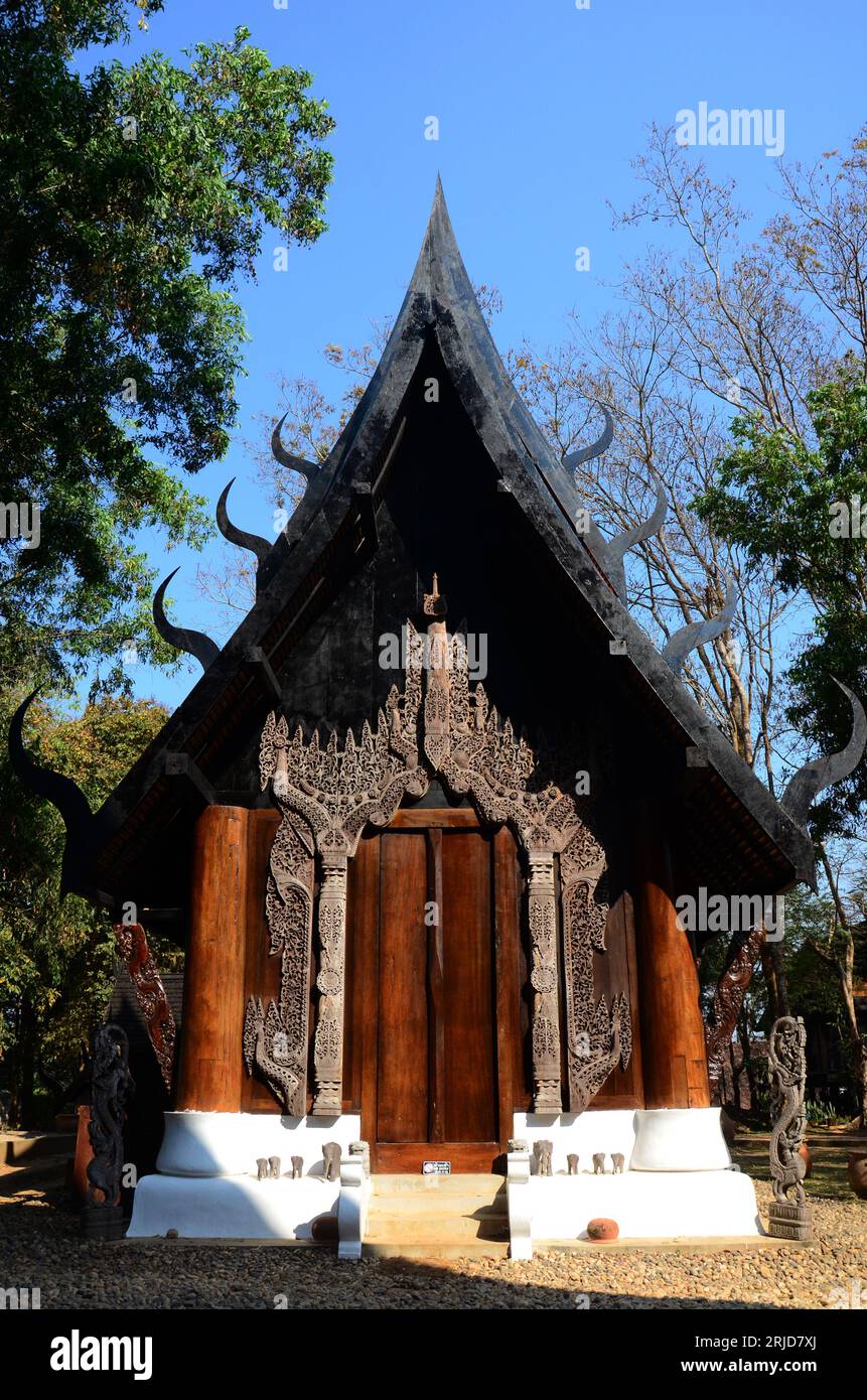 Ancient wood building Baandam Museum of Thawan Duchanee or antique wooden architecture Black ...