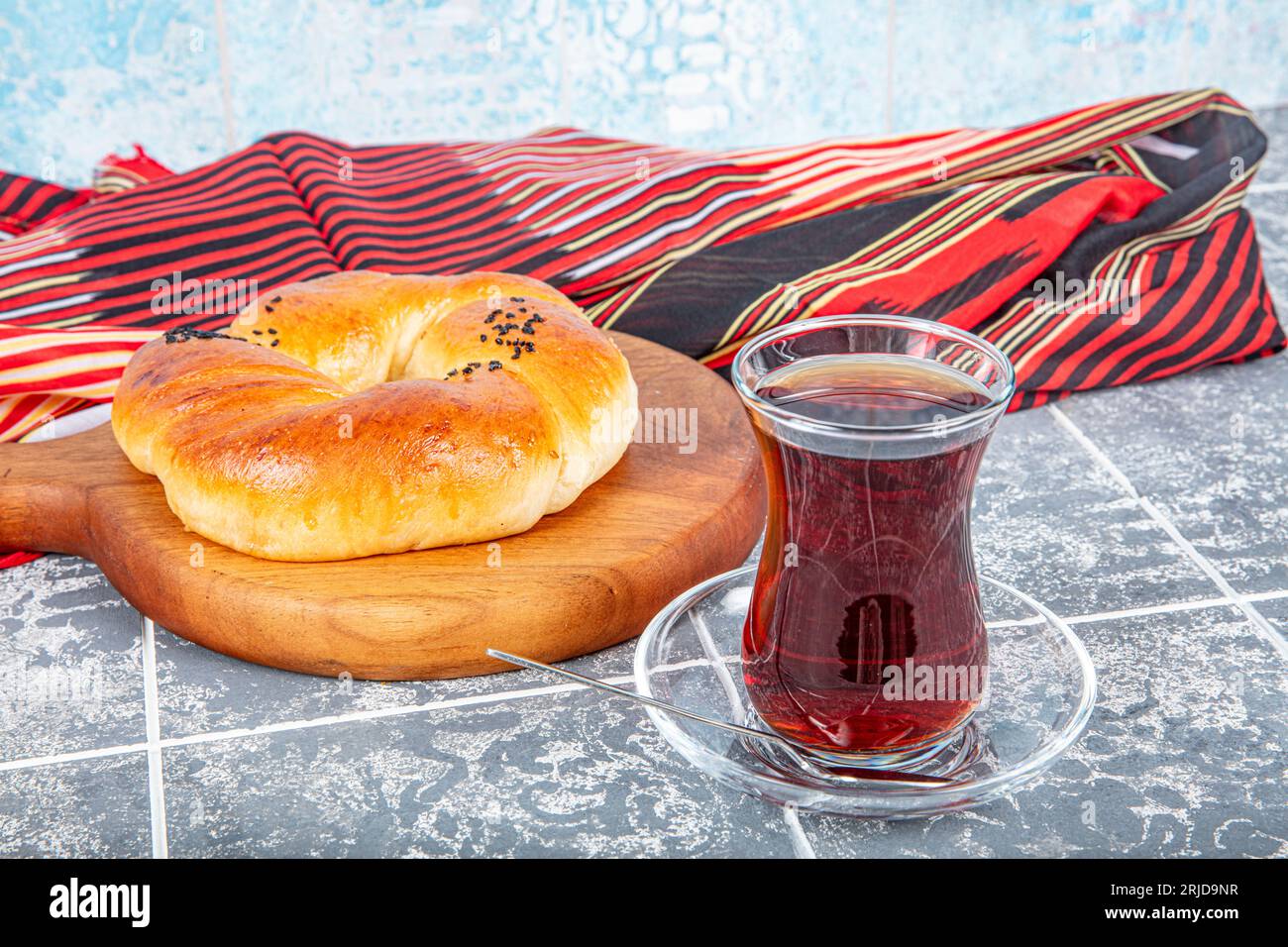 Turkish pastry product. Pastry on dark background. Local name sade ...