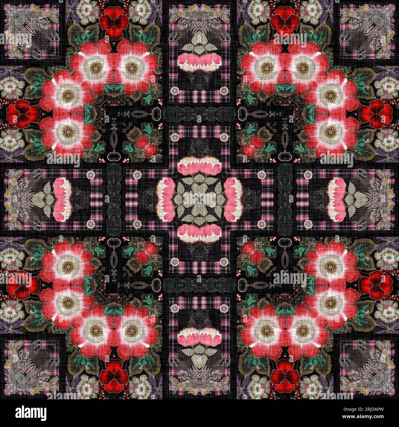 Boho folkloric flower pattern with a gypsy retro style. Repeatable ...