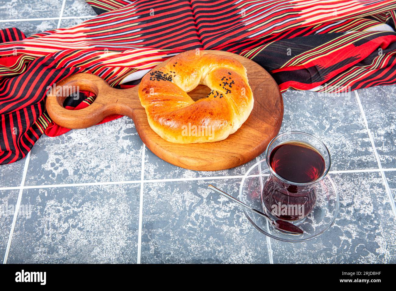 Turkish pastry product. Pastry on dark background. Local name sade ...