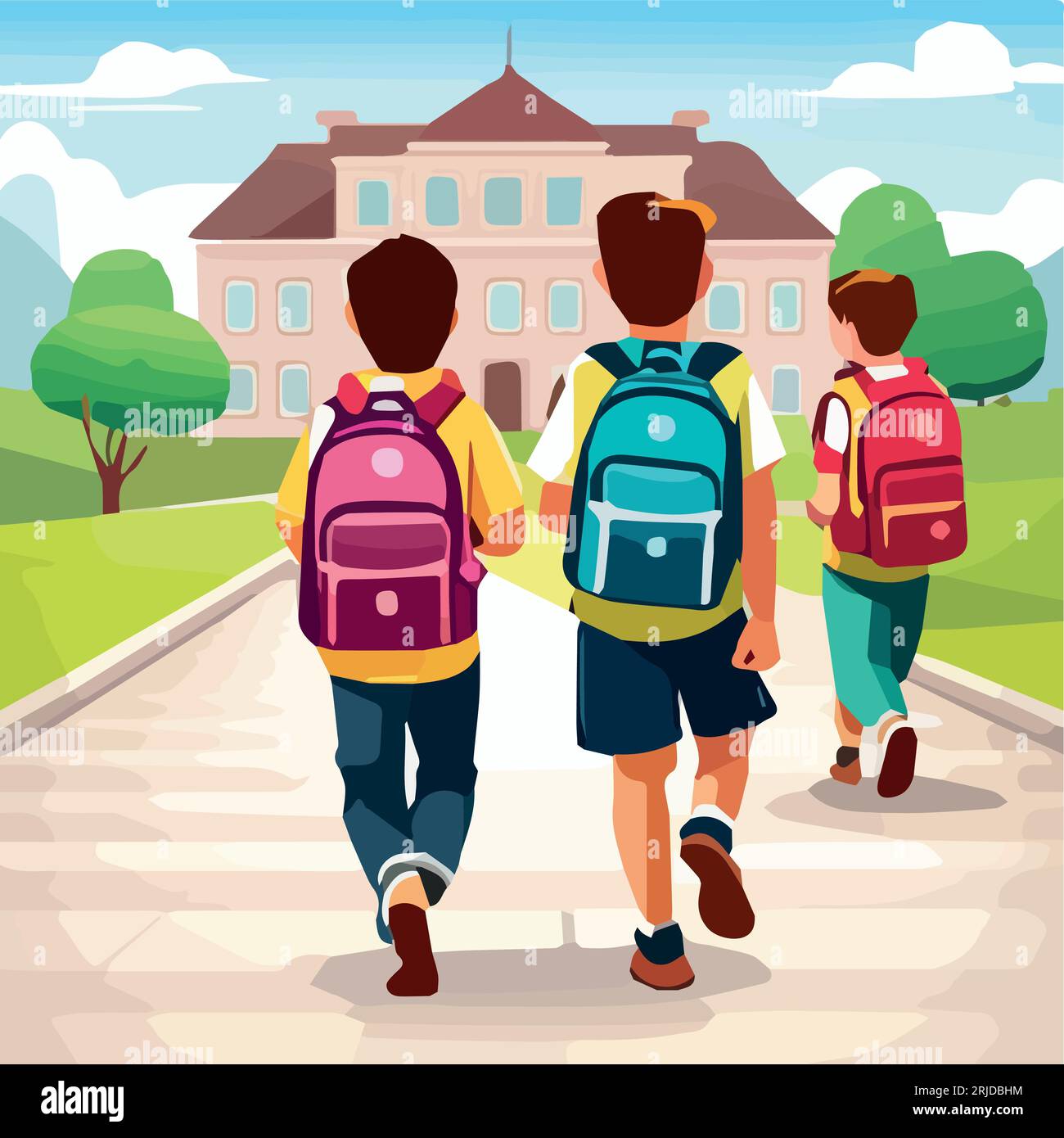 Back to school vector illustration. Little girl, boy go to school ... Back to school vector illustration. Little girl, boy go to school ...
