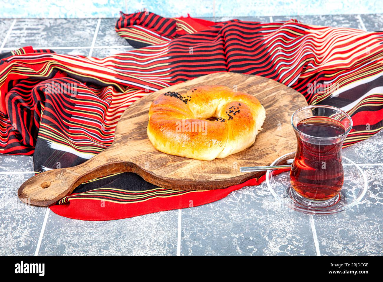 Turkish pastry product. Pastry on dark background. Local name sade ...