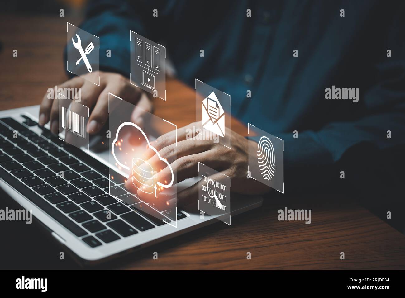 Digital technology concept, data management with large database ...