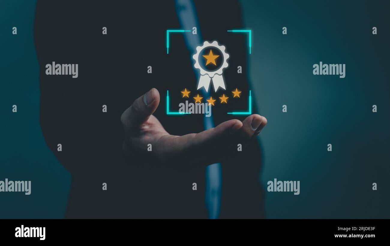 Five Star Customer Service Concept for Satisfaction.Businessman holding ...