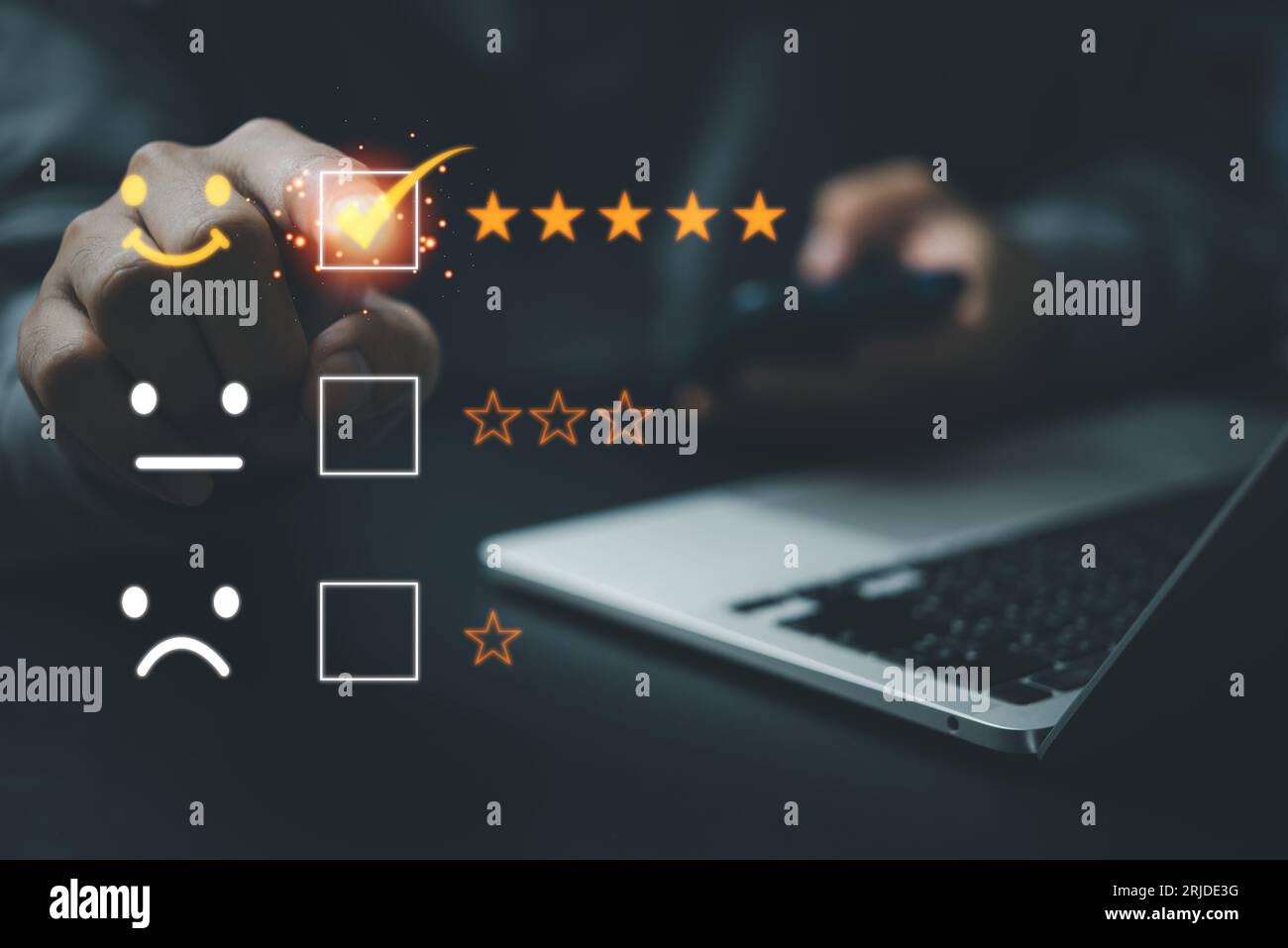 Five Star Customer Service Concept for Satisfaction.Businessman holding ...