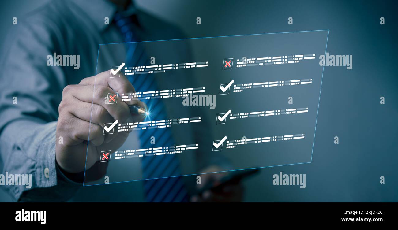 man chooses questionnaire with checkbox, survey form online, answer ...