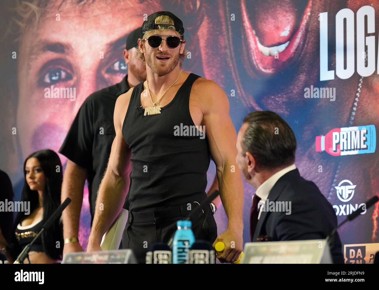 Logan Paul during a press conference at the OVO Arena Wembley, London ...