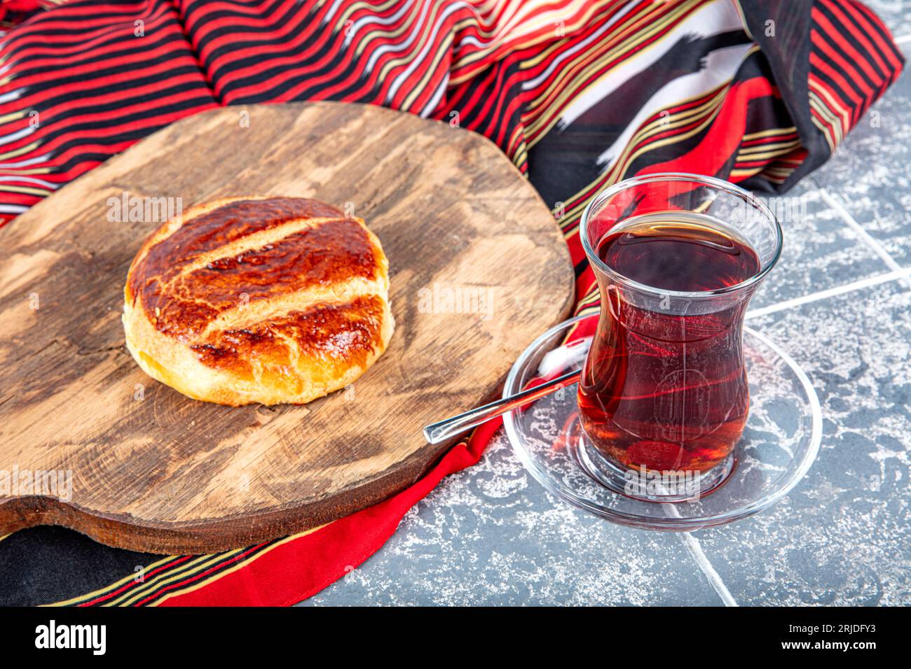 Turkish pastry product. Pastry on dark background. Local name sade ...