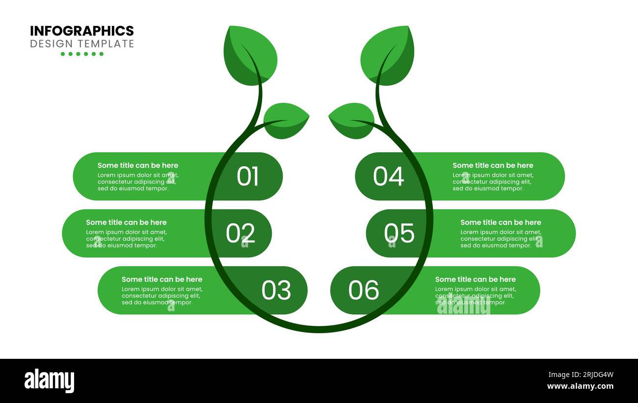 Infographic template with 6 options or steps. Green circle. Can be used ...