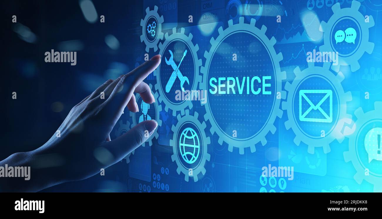 Service support customer help call center Business technology button on ...