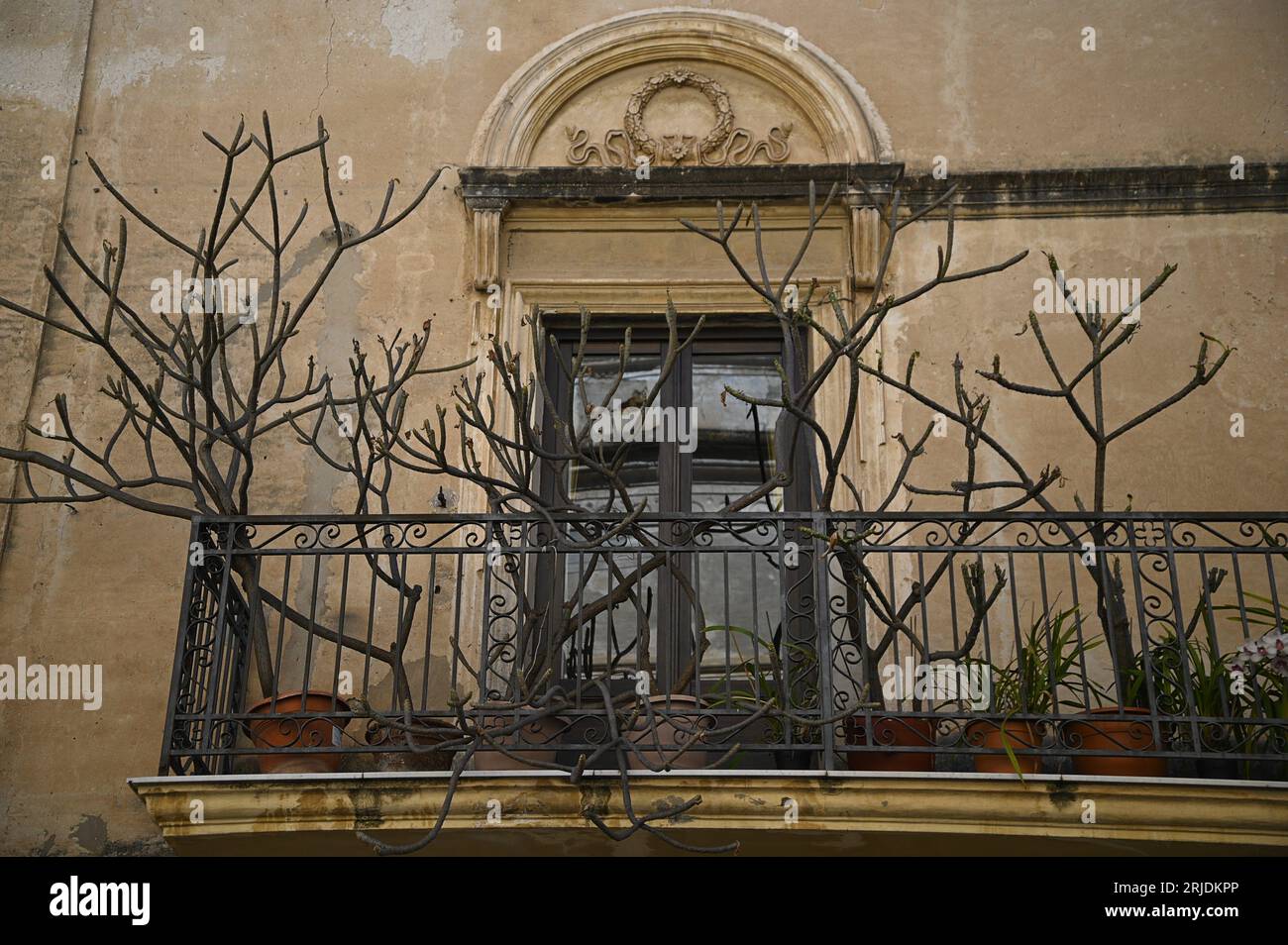 Antique Sicilian Baroque style balcony in Sciacca Sicily, Italy Stock ...