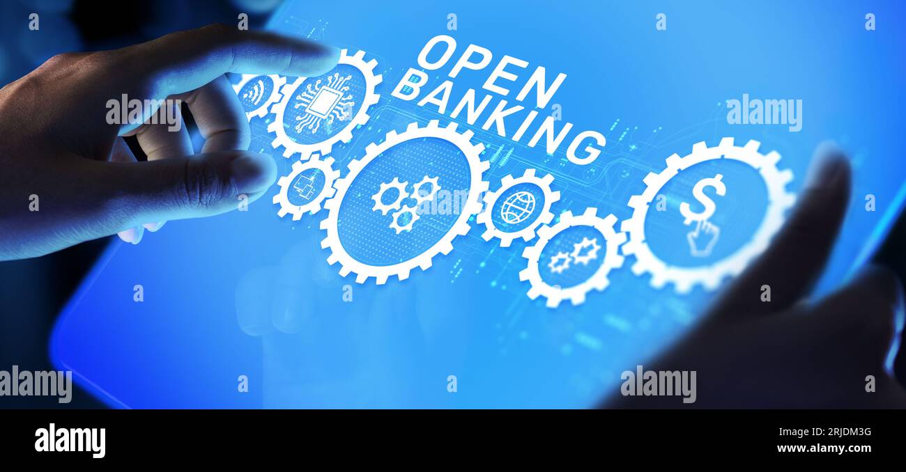 Open banking digital finance technology fintech concept on screen Stock ...