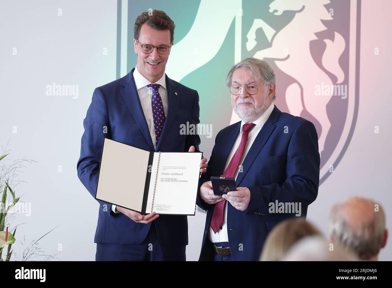 Duesseldorf, Germany. 22nd Aug, 2023. Hendrik Wüst (l), Minister ...