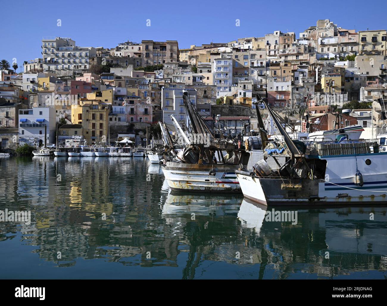 Landscape with panoramic view of the picturesque fishing port and town ...