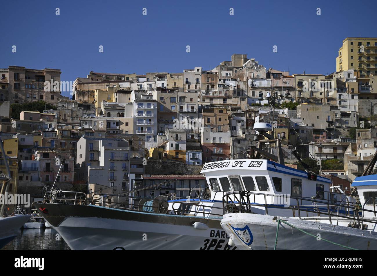 Landscape with panoramic view of the picturesque fishing port and town ...