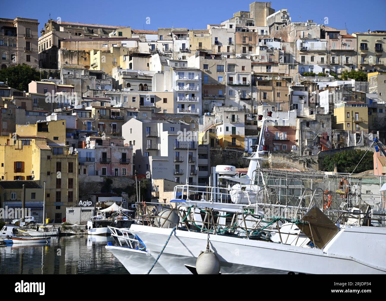 Landscape with panoramic view of the picturesque fishing port and town ...